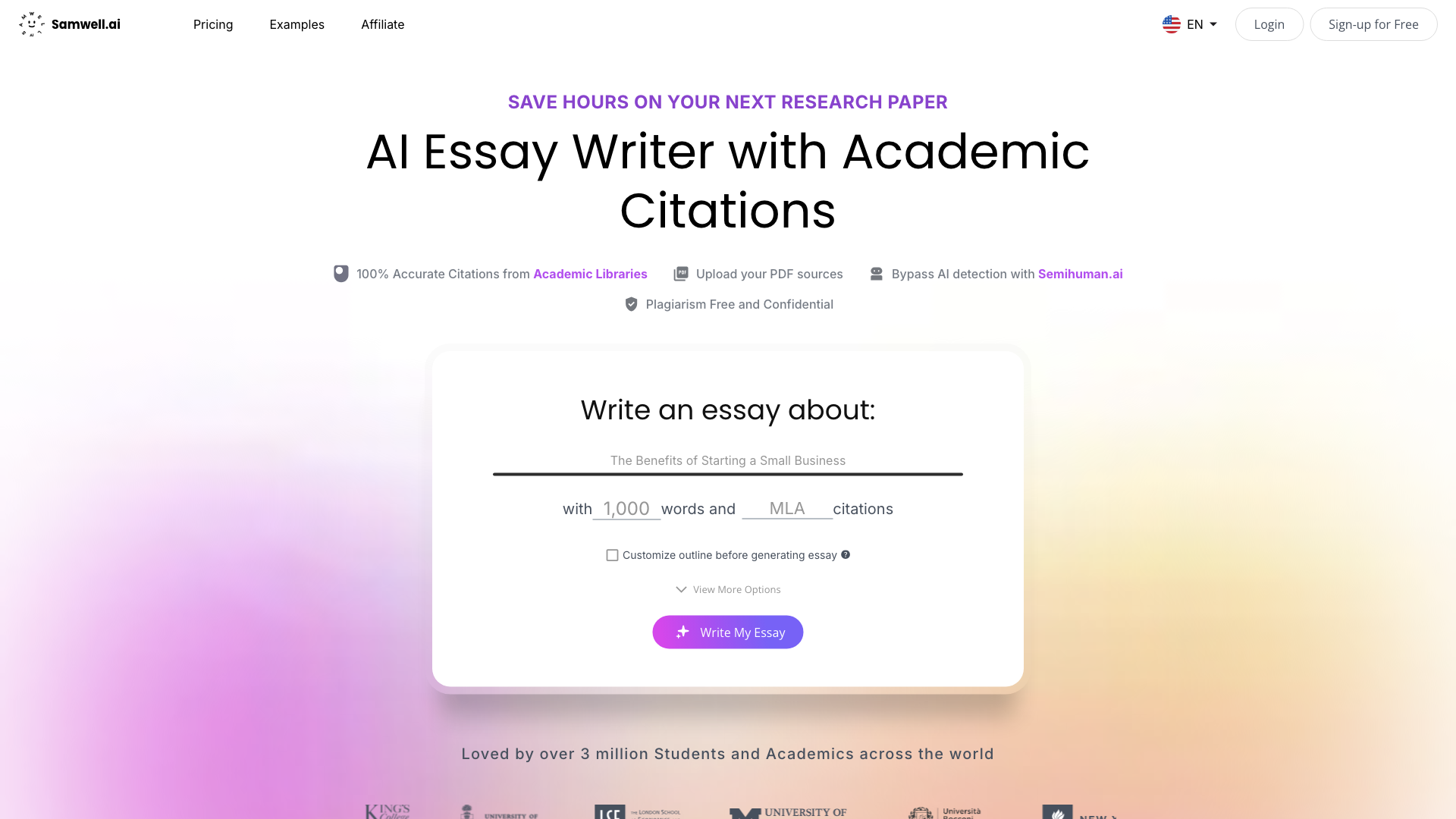 AI Writing: AI Essay Writer with Academic Citations | Samwell AI | Hayo ...